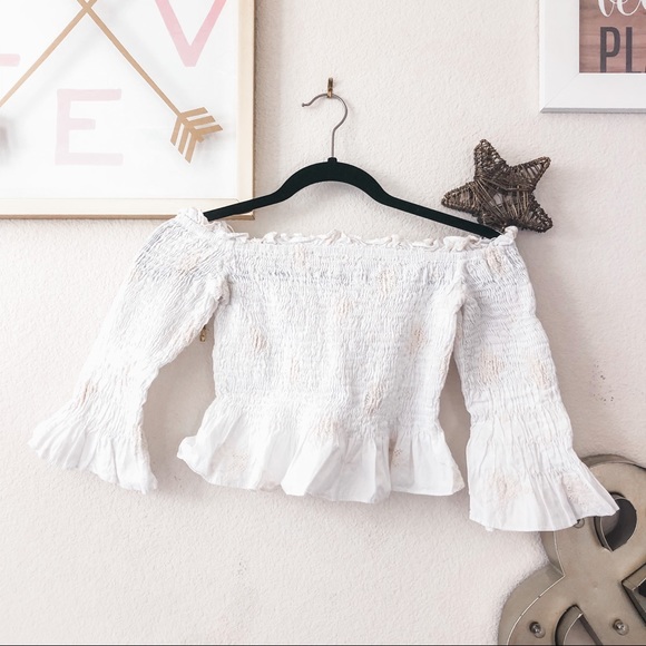 Zara | Tops | Zara White Off The Shoulder Ruffled Crop | Poshmark